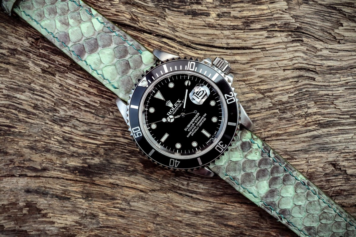 Green Python watch strap – LUXOR | Handmade Leathers