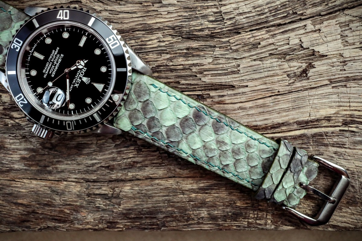 Green Python watch strap – LUXOR | Handmade Leathers